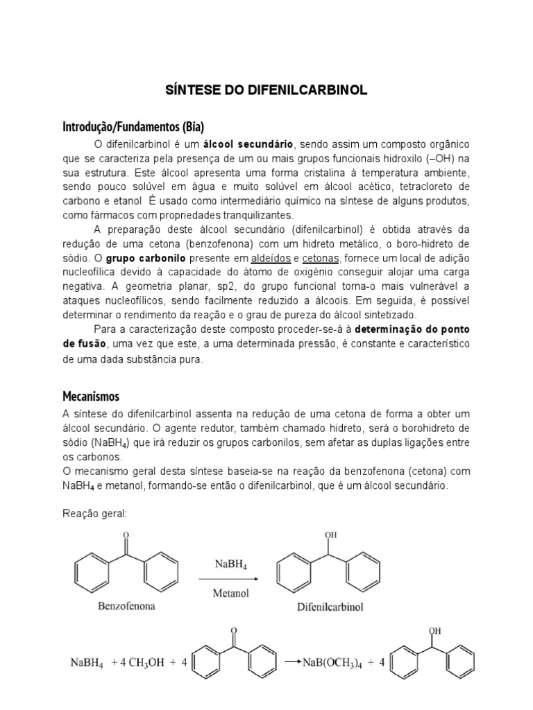 Síntese Do Difenilcarbinol | PDF | Álcool | Cetona
