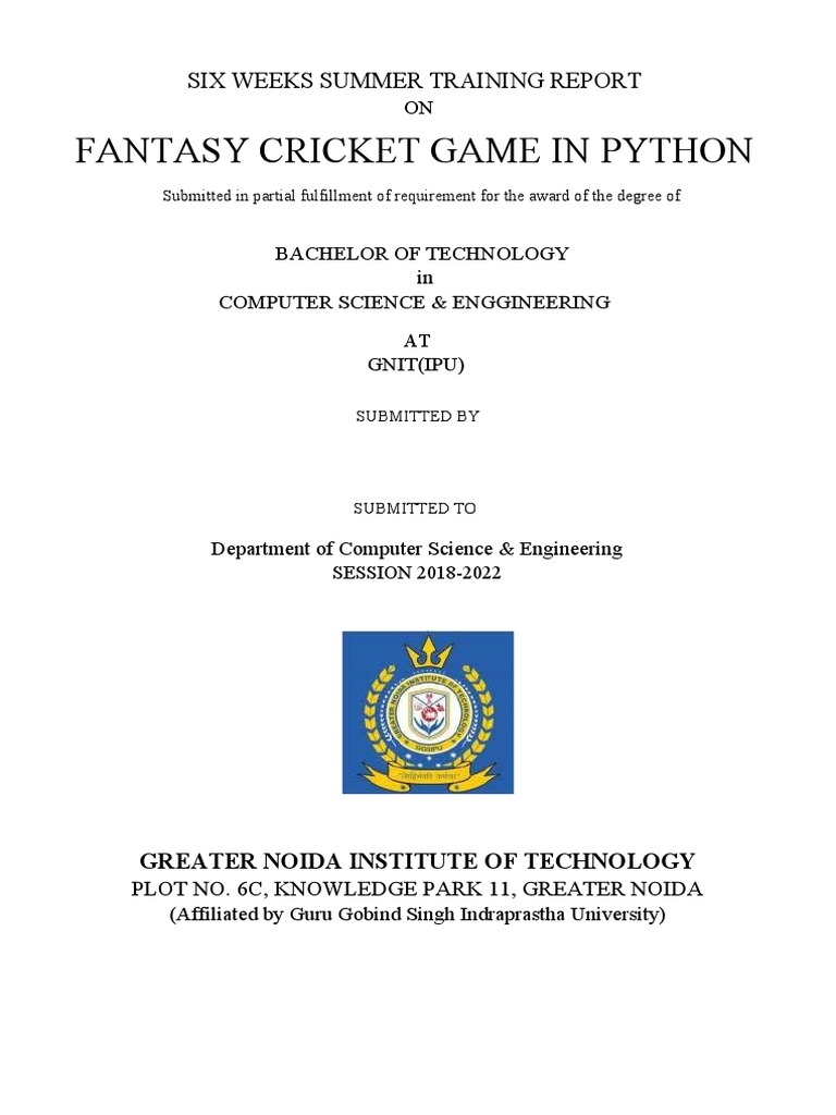 Fantasy Cricket Game Using Python Intershala Project | PDF | Python ...