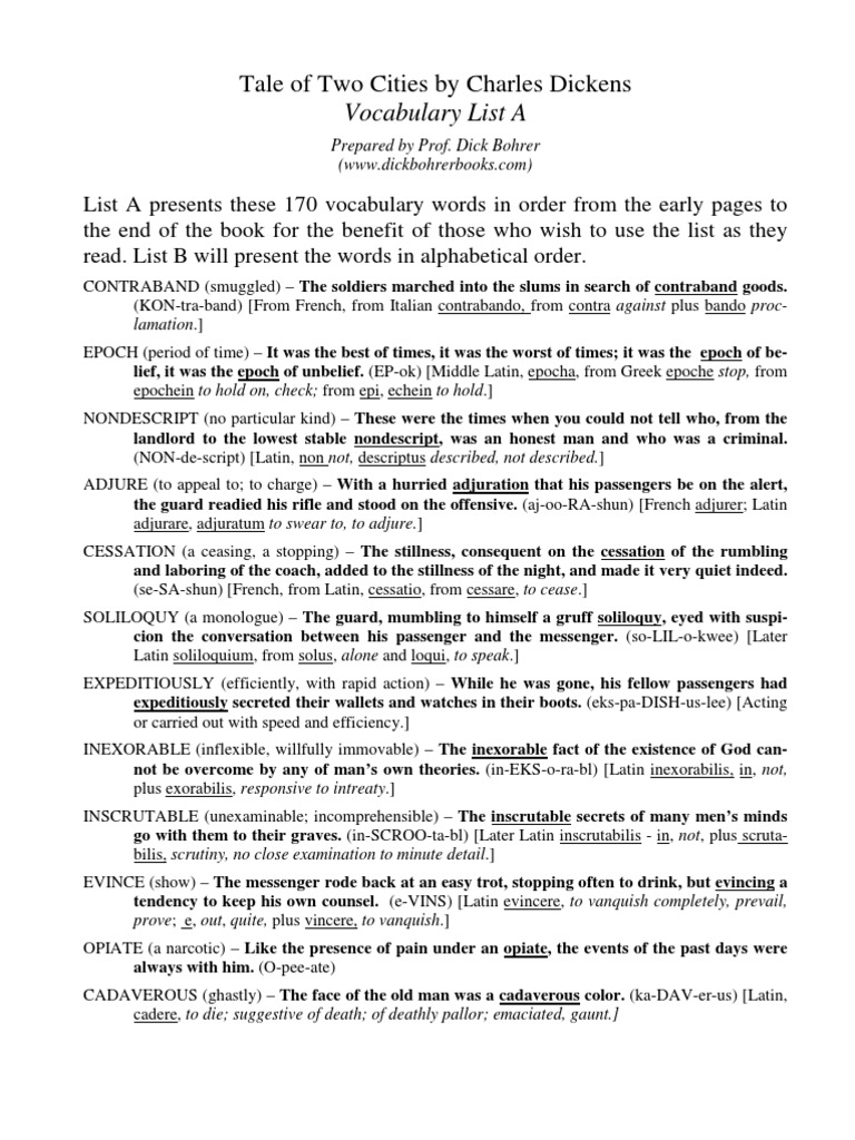 Vocabulary for A Tale of Two Cities | PDF | A Tale Of Two Cities