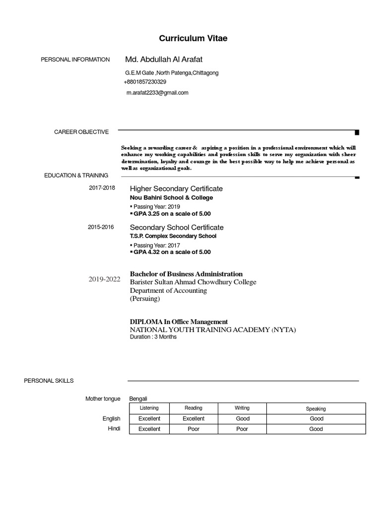 Md. Abdullah Al Arafat: Curriculum Vitae | PDF