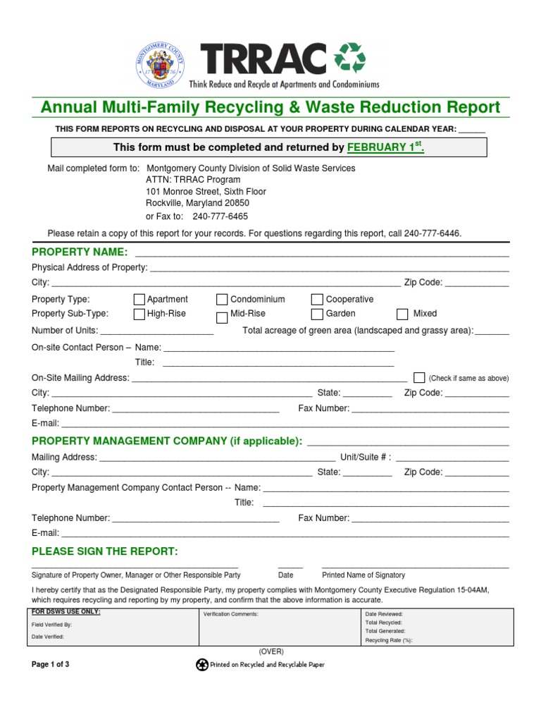 2009 - Multifamily Annual Recycling Report-Rev | PDF | Recycling | Reuse