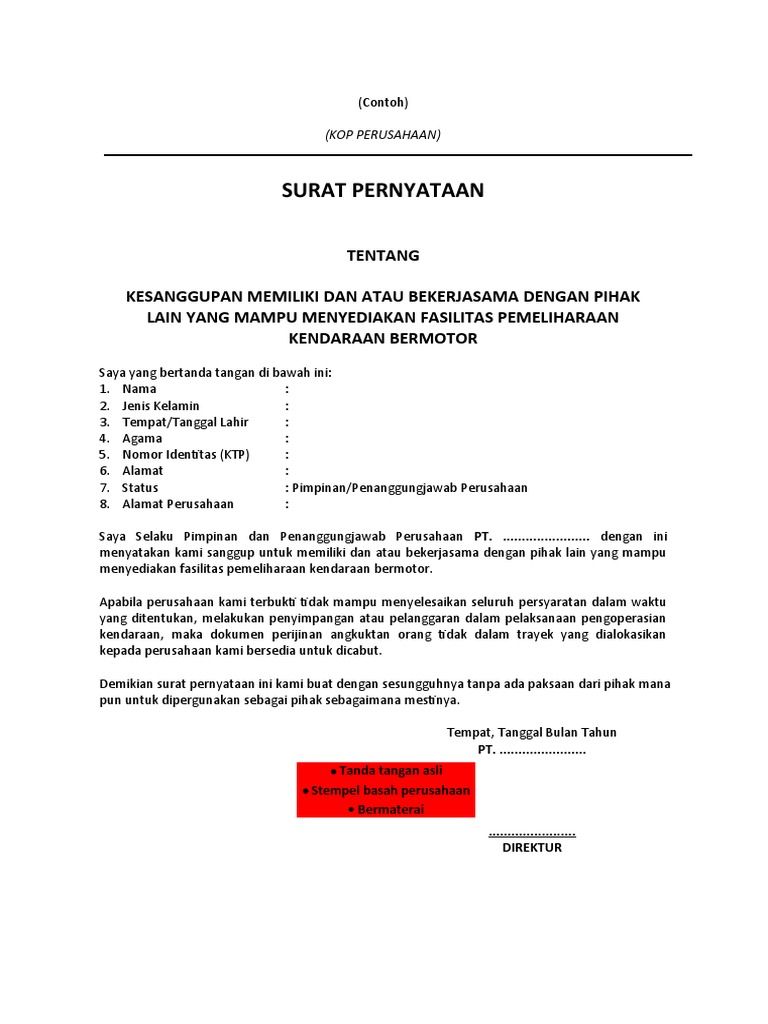 Contoh Surat Pernyataan 1 | PDF