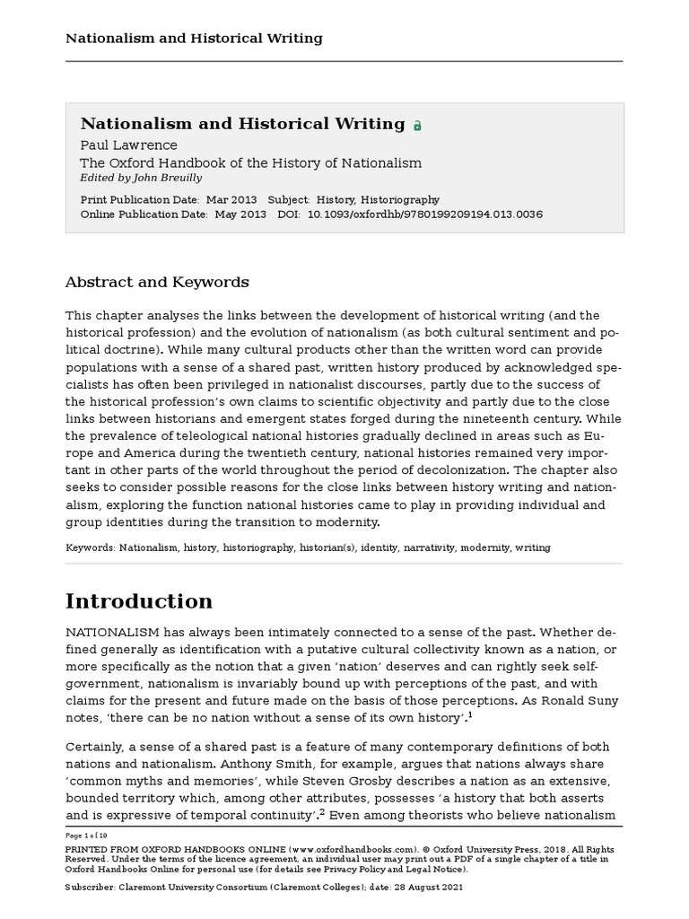 Nationalism and Historical Writing | PDF | Nationalism | Nation