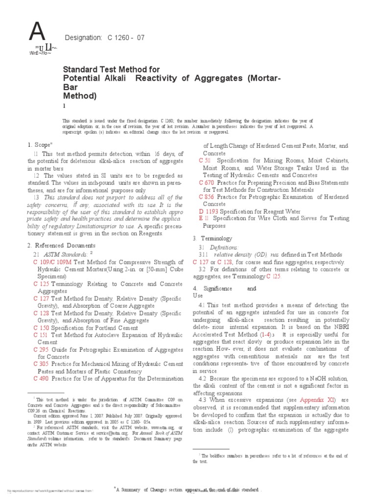 Astm C 1260 PDF | PDF | Concrete | Cement