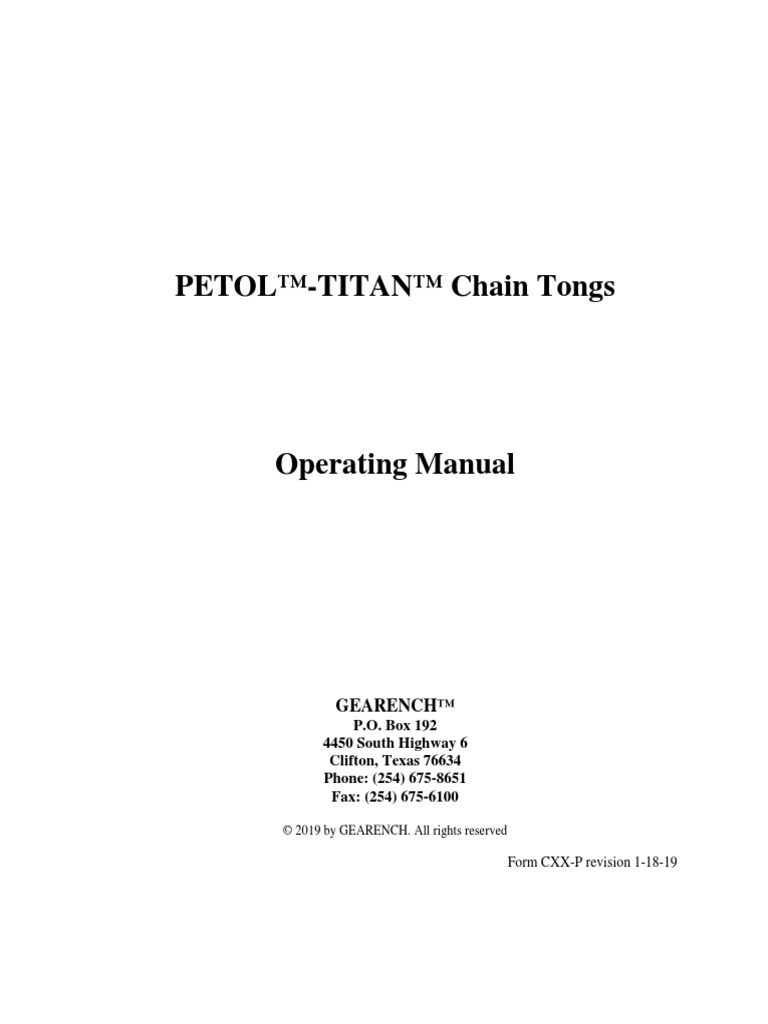 PETOL TITAN Chain Tongs Operating Manual | PDF | Corrosion | Implied ...
