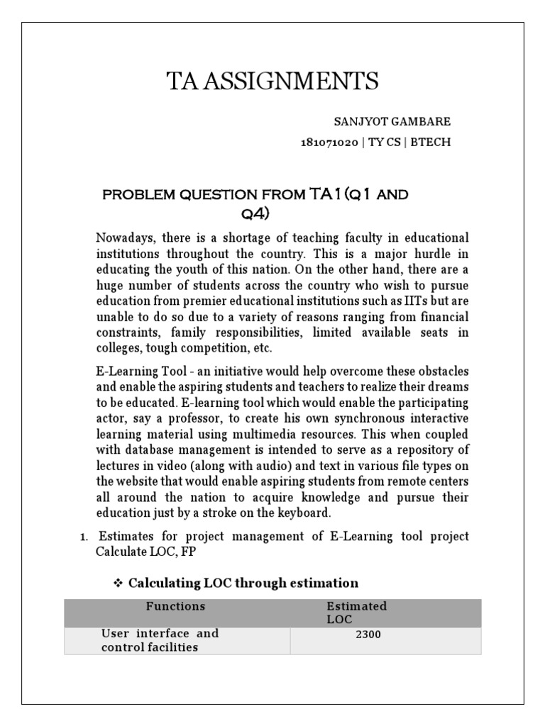 E-Learning Tool Project Estimates and Justification of Software ...