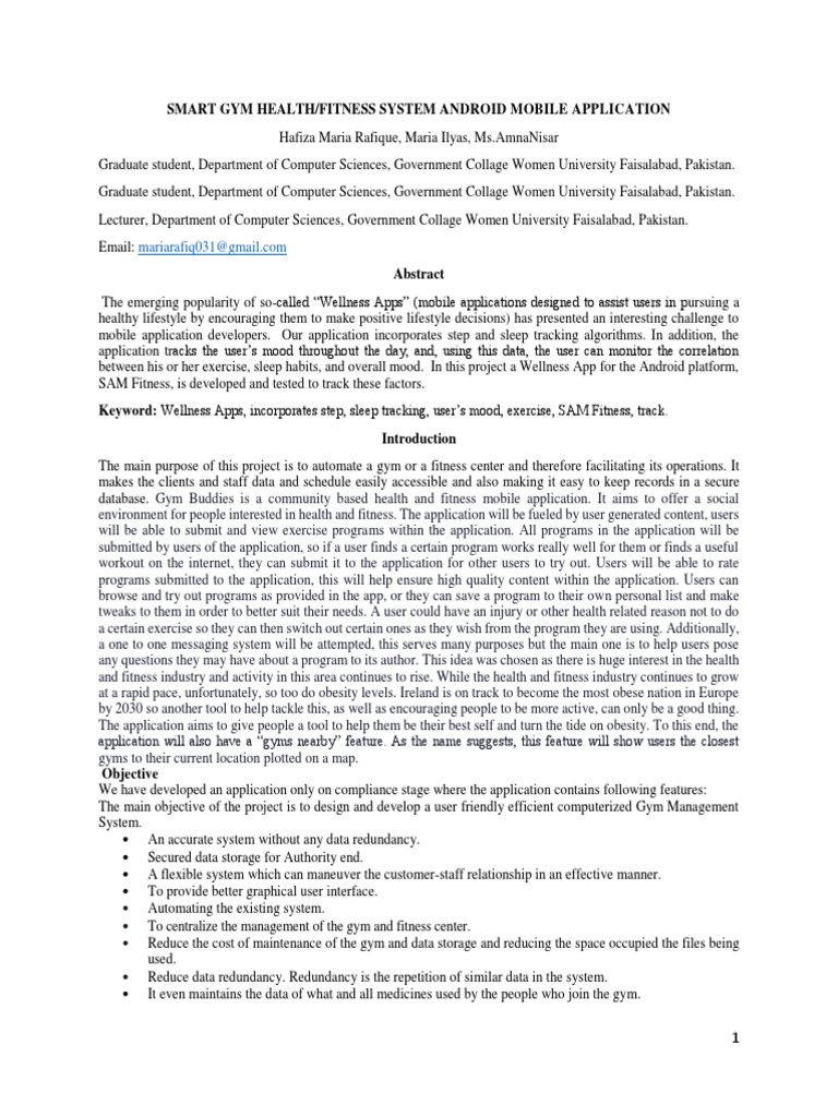 Smart Gym Health/Fitness System Android Mobile Application | PDF ...