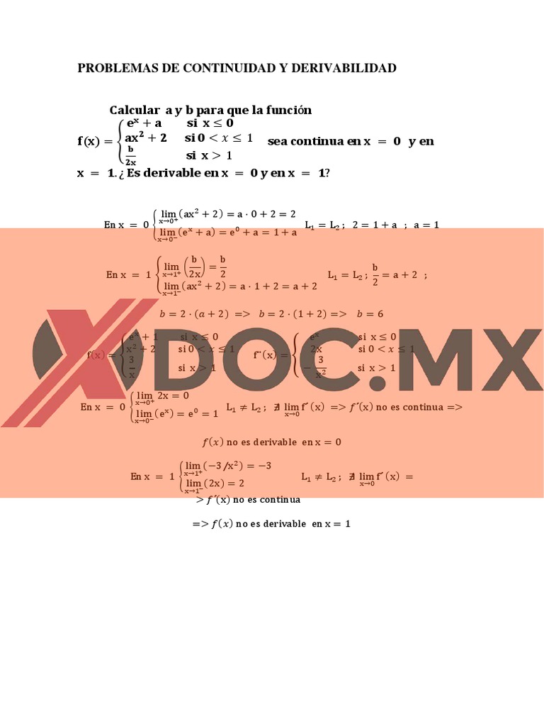 Xdoc - MX Problemas de Continuidad y Derivabilidad | PDF | Derivado | Función continua