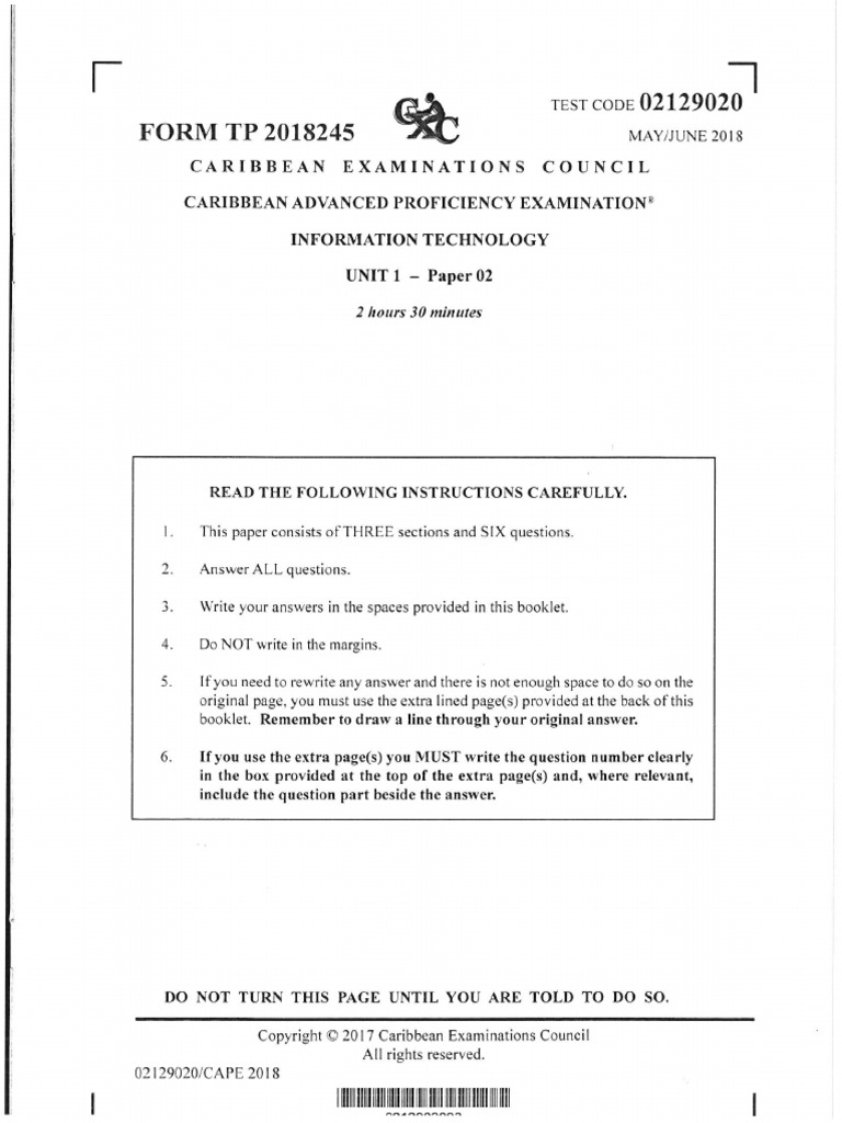CAPE Information Technology U1 P2 2018 | PDF