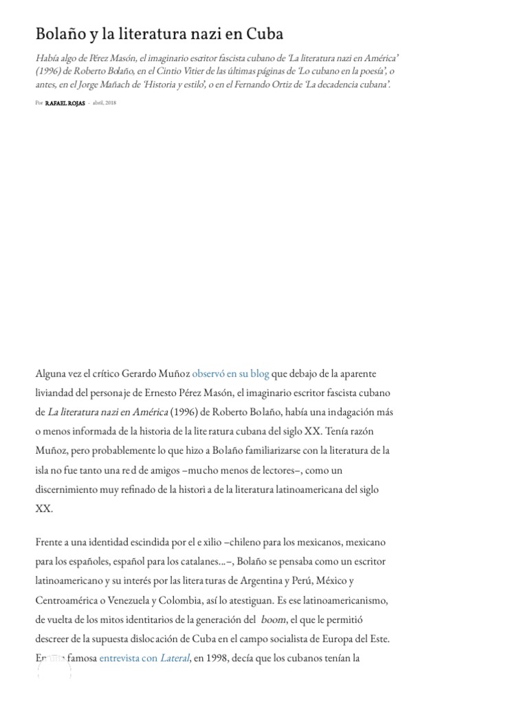 Bolaño y La Literatura Nazi en Cuba - Rialta Magazine | PDF | Cuba ...
