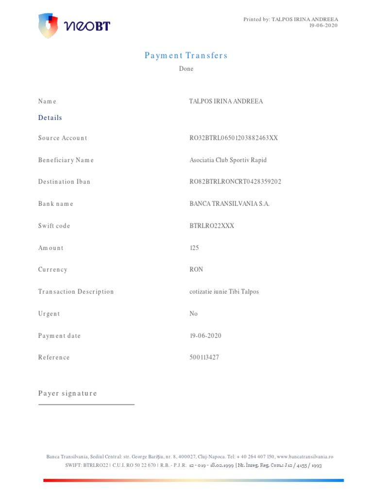 Payment Transfers: Details | PDF