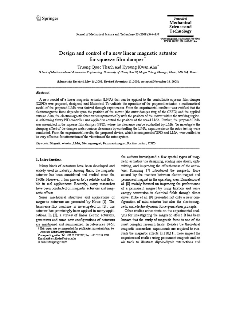 Journal JMST (LinearActuator) | PDF | Force | Actuator