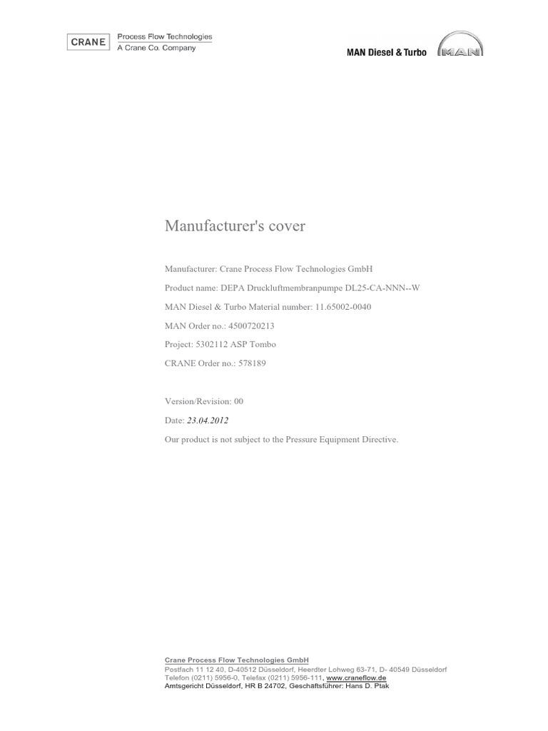 Manufacturer'S Cover: Crane Process Flow Technologies GMBH | PDF | Pump ...