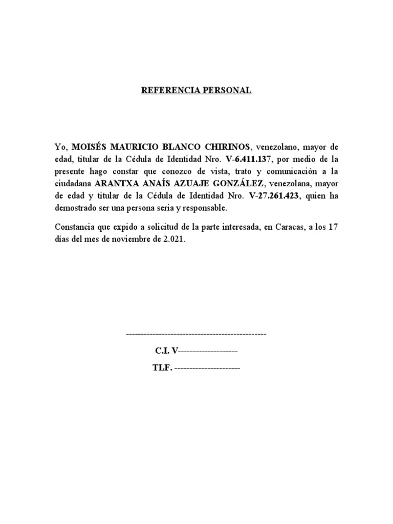 Referencia Personal Modelo | PDF