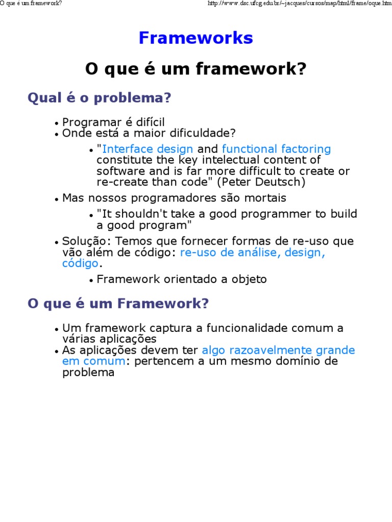 O Que É Um Framework | PDF | Framework de software | Programação de ...