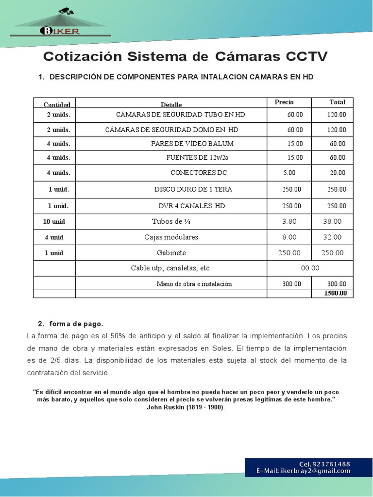 Cotizacion de CCTV - 4 Camaras HD | PDF | Circuito cerrado de televisión | Bienes manufacturados