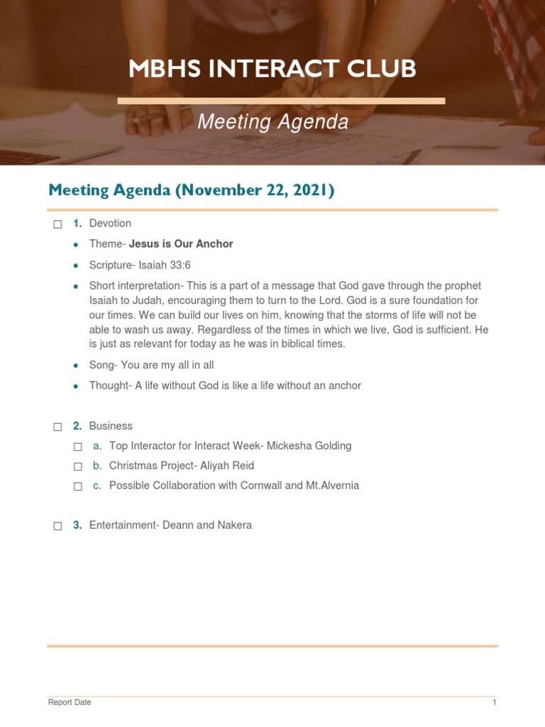 MBHS Interact Club (Meeting Agenda November 22,2021) | PDF