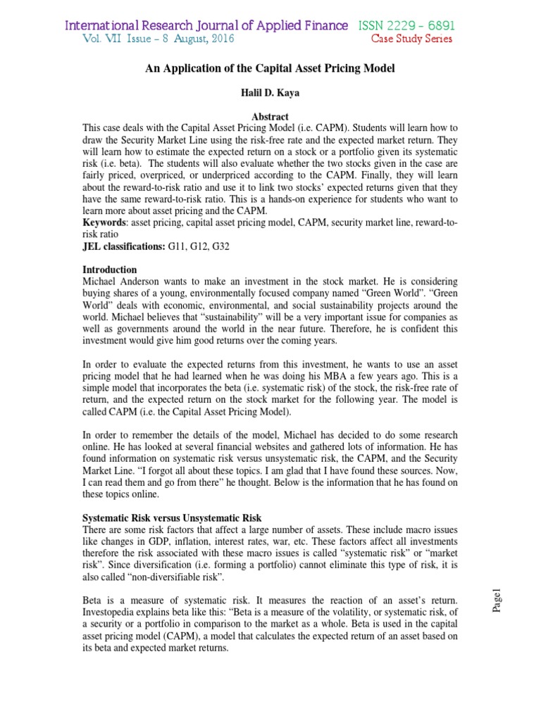An Application of The Capital Asset Pricing Model | PDF | Capital Asset ...