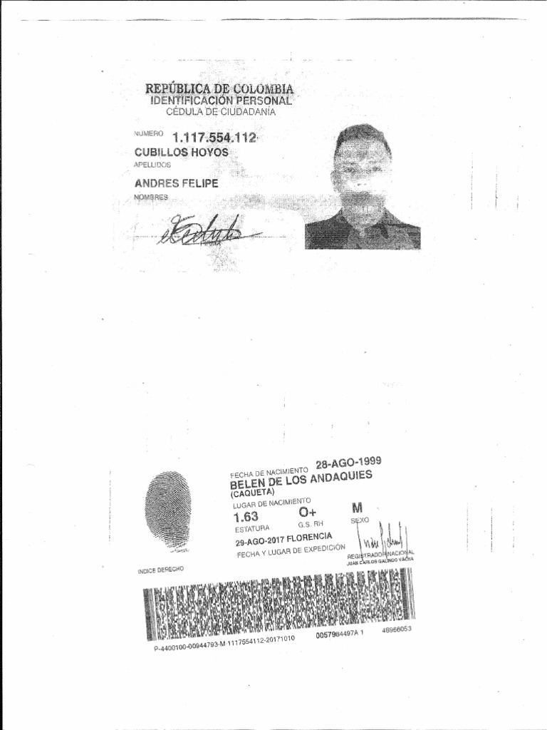 Cedula Andres Felipe Cubillos Hoyos | PDF
