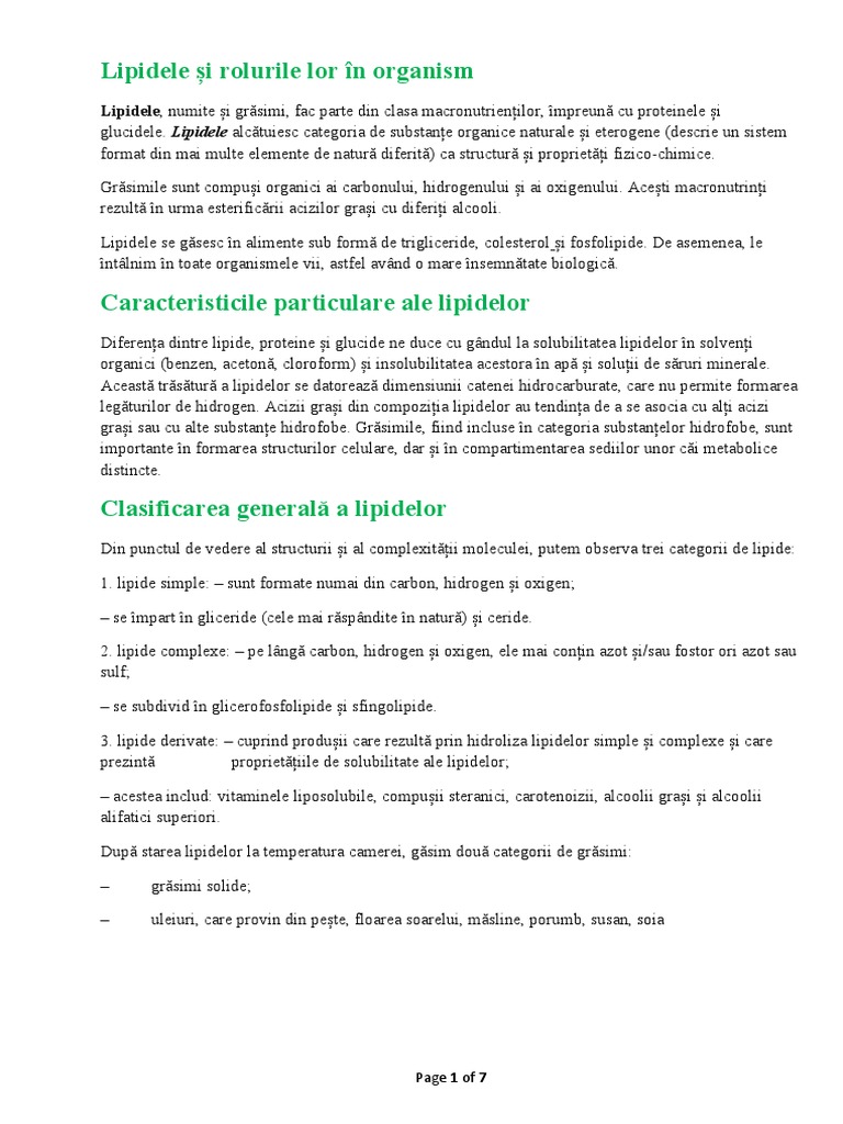 Biochimie Lipidele, Glucidele Si Rolurile Lor În Organism | PDF