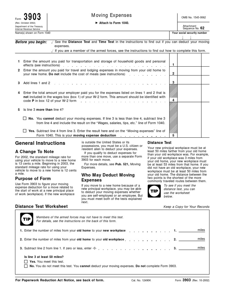 US Internal Revenue Service: f3903 - 2002 | PDF | Irs Tax Forms | Expense