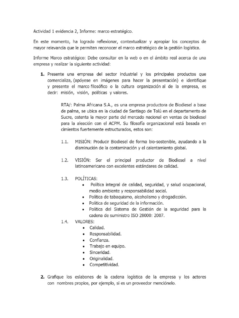Actividad 1 Evidencia 2 Informe Marco Estratégico Daniel Arango | PDF