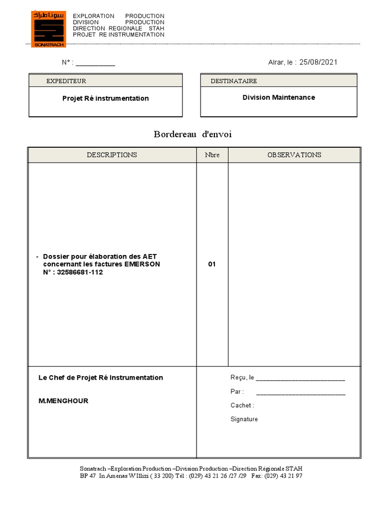 Bordereau D'envoi | PDF
