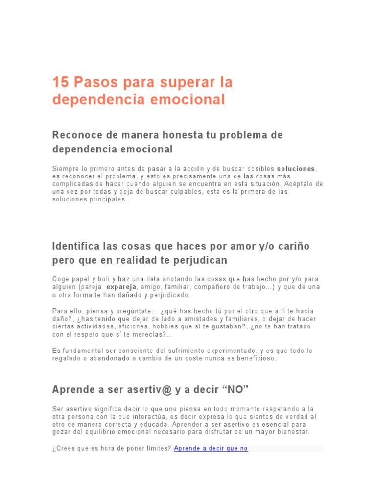 15 Pasos para Superar La Dependencia | PDF | Amor | Autoestima