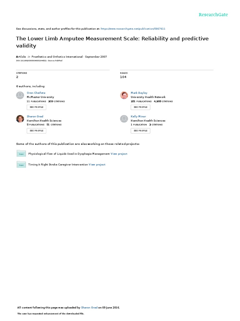 The Lower Limb Amputee Measurement Scale Reliabili | PDF | Amputation ...