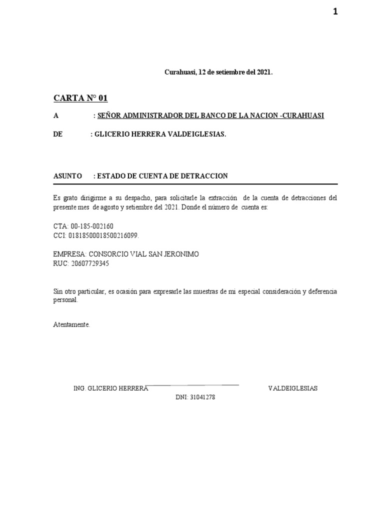Carta Al Banco de La Nacion | PDF | Economias