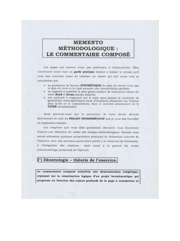 Méthodologie - Commentaire Composé | PDF