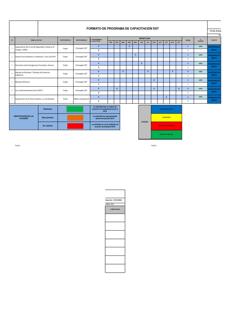 Formato Del Programa de Capacitacion SST 2021 | PDF