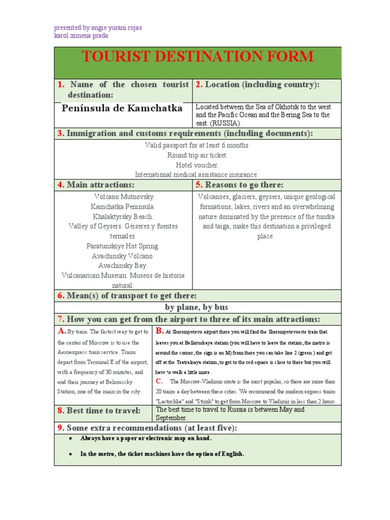 TOURIST DESTINATION FORM | PDF