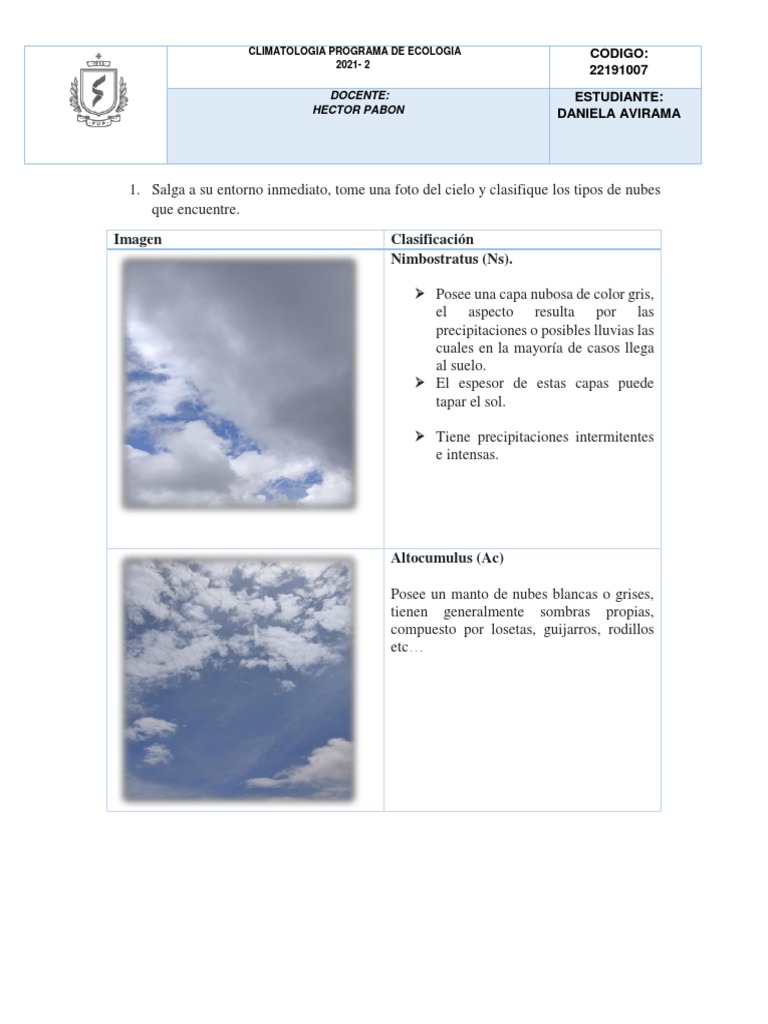 Actividad (2) Clasificación - Nubes | PDF | Meteorología | Formas de agua