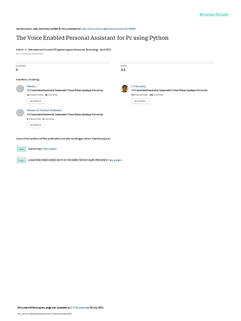 The Voice Enabled Personal Assistant For PC Using Python | PDF | Speech ...