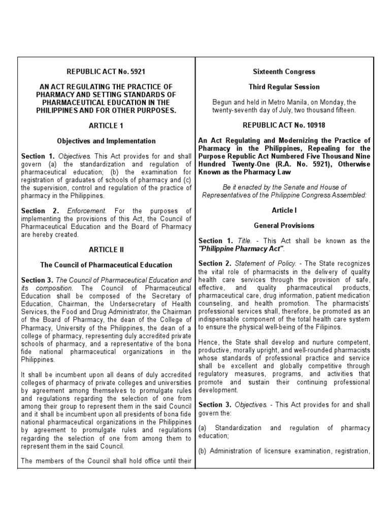 RA 5921 and RA 10918 | PDF | Pharmacy | Pharmacist