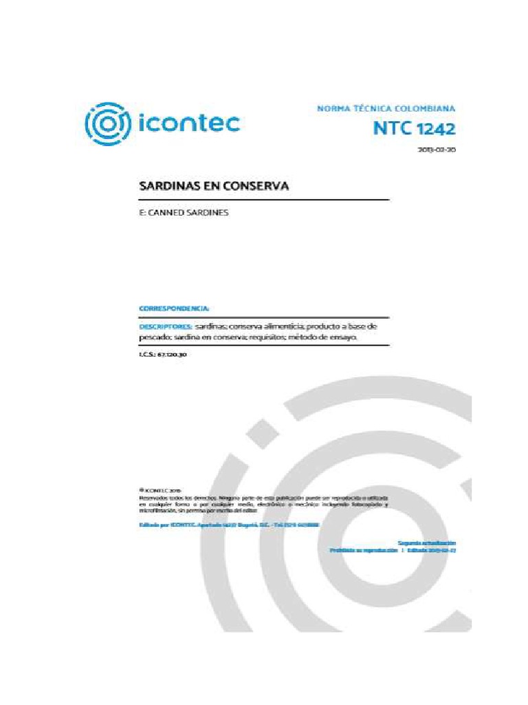 NTC 1242 Sardinas en Conservas 2013 | PDF