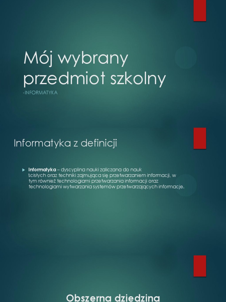 Prezentacja Informatyka (Przedmiot) | PDF