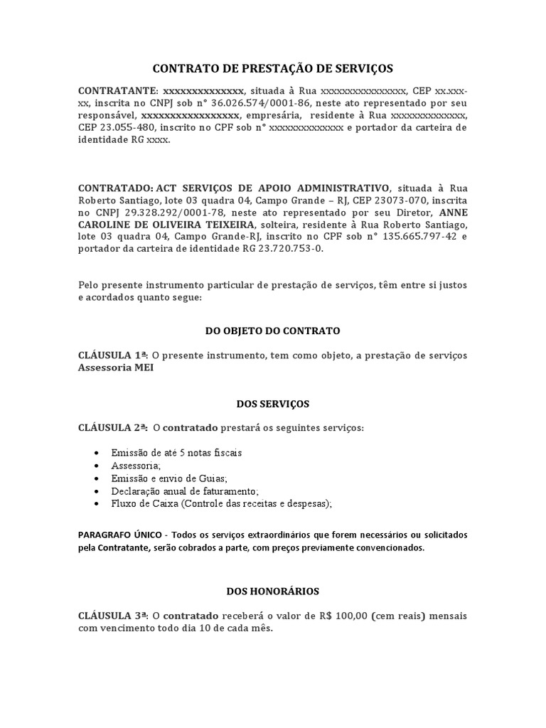 Modelo - Contrato de Prestação de Serviços | PDF
