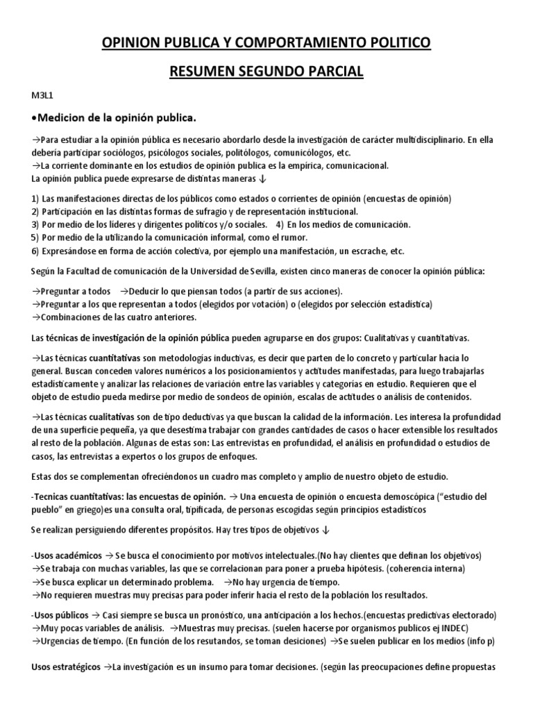 Resumen Op y Comportamiento Politico Segundo Parcial | PDF | Votación | Cuestionario