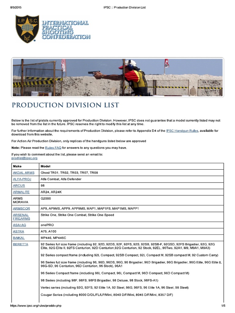 IPSC - Production Division List | PDF