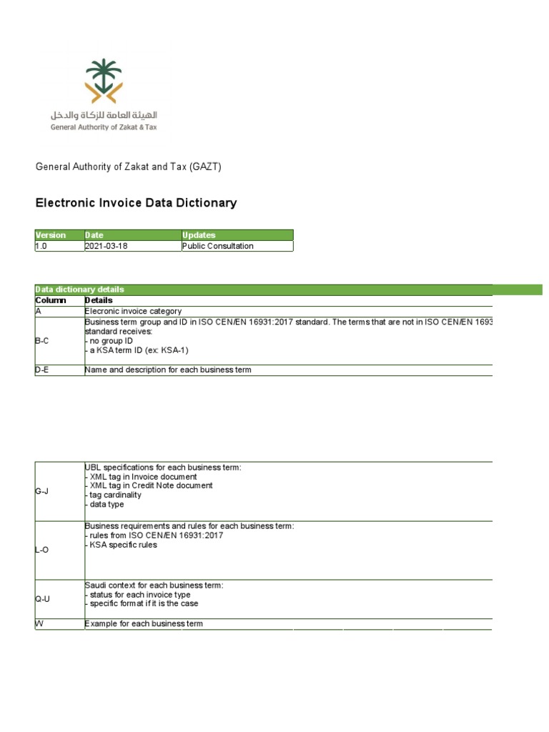 Electronic Invoice Data Dictionary | PDF | Invoice | Value Added Tax