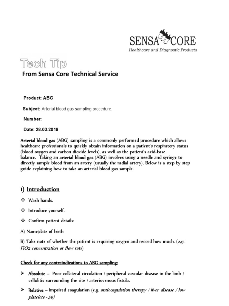 Arterial Blood Gas Sampling Procedure | PDF | Medicine | Clinical Medicine