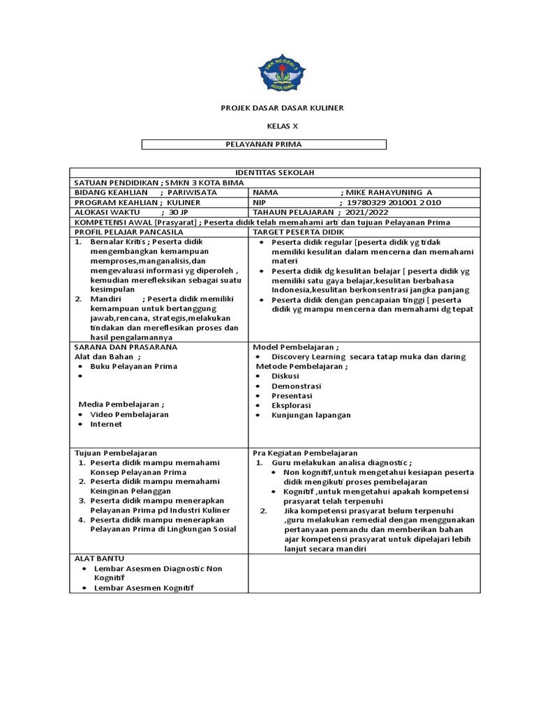 MODUL AJAR PELAYANAN PRIMA - Mike RA | PDF