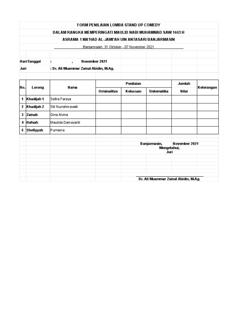 Form Penilaian Lomba | PDF