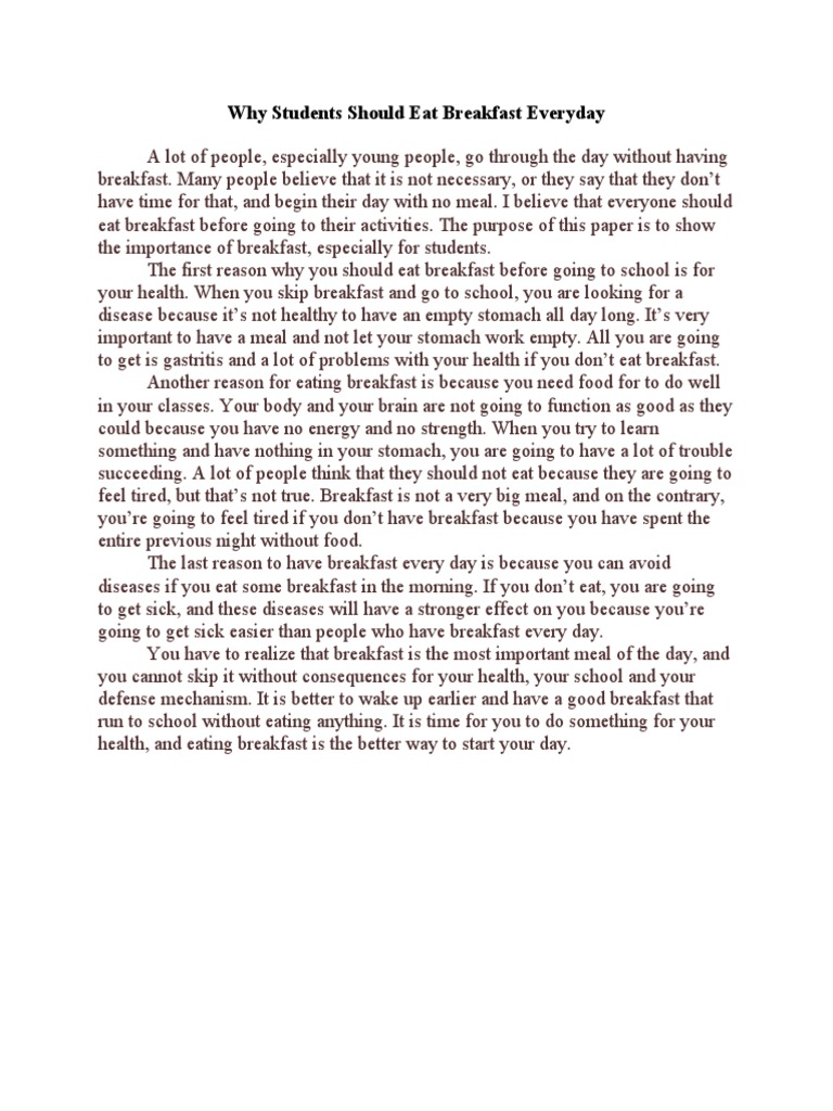 Why Students Should Eat Breakfast Everyday | PDF