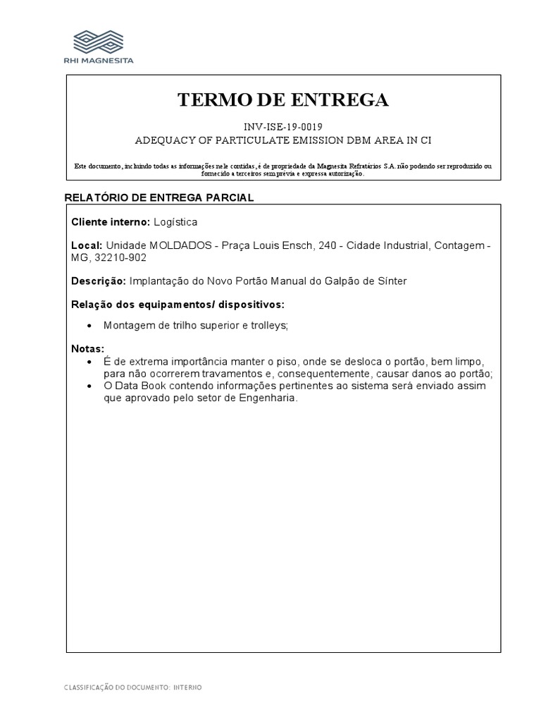 Termo de Entrega - Portão Manual | PDF
