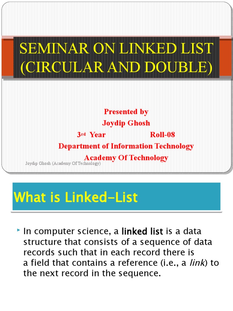 Seminar On Linked List | PDF | Data Management | Computing