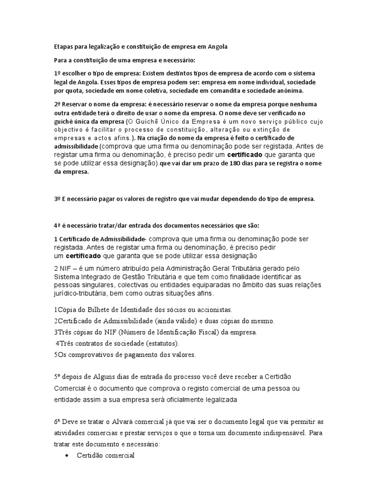 Legalização de Empresas em Angola | PDF | Angola | Sociedade