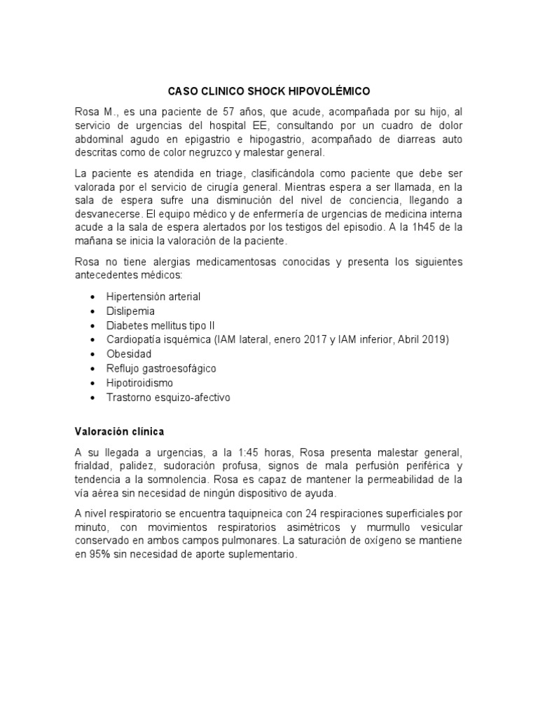 Caso Clinico Shock Hipovolemcio | PDF | Choque (circulatorio) | Medicina